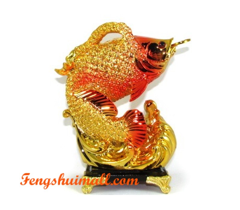 Golden Leaping Arowana Biting Coins