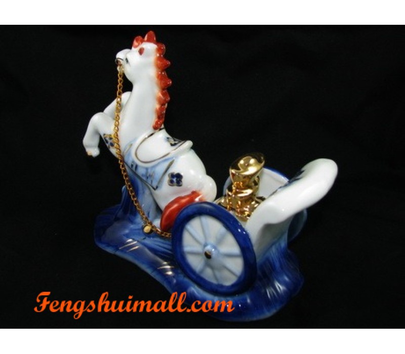Porcelain Horse Pulling a Carriage with Gold Ingots